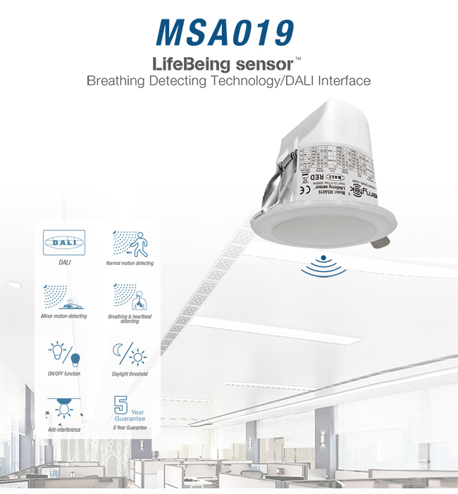 Sensor Deteksi Hunian MSA019 Dengan Peredupan DALI Dan Cahaya Konstan